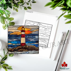 Digital Download Stained Glass Lighthouse Pattern | Festive Suncatcher ...