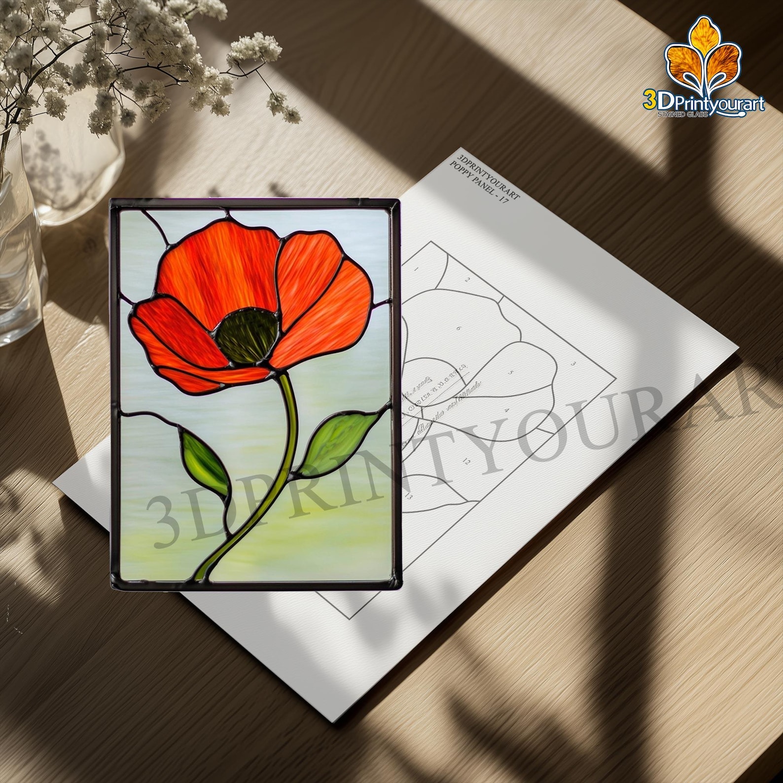 Digital Download Stained Glass Poppy R64 Pattern | Festive Suncatcher ...