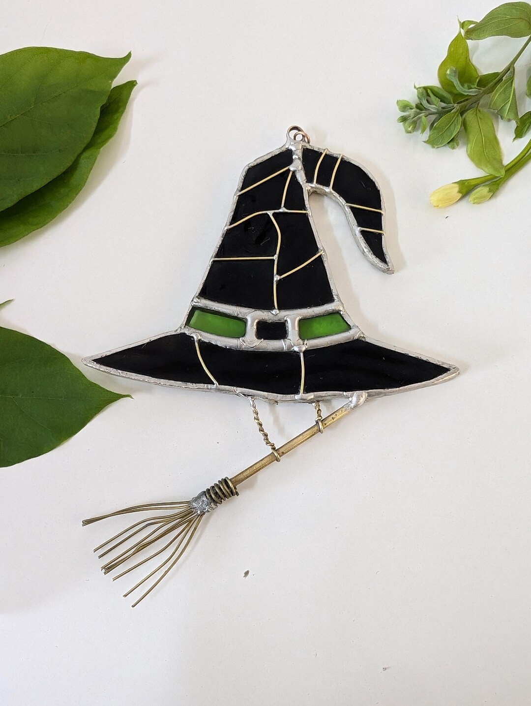 Stained Glass Witch Hat Suncatcher Handmade Halloween Window Decor ...