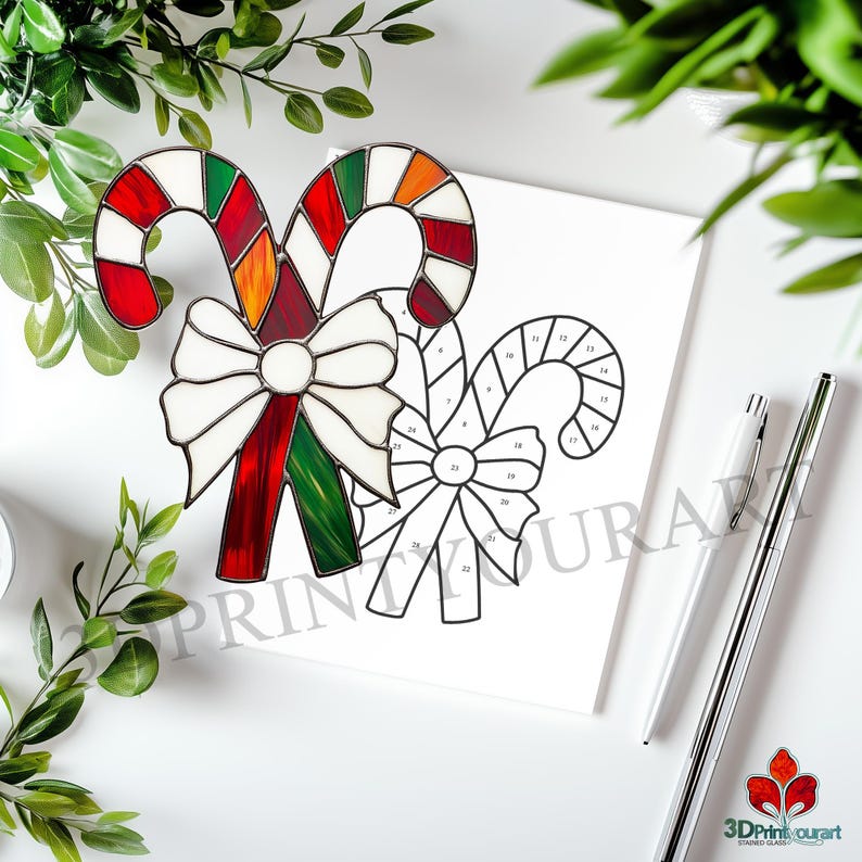 Digital Download Stained Glass Christmas Candy Cane Pattern | Festive ...