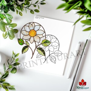 Stained Glass Daisy-01 Digital Pattern | Graceful Suncatcher Design ...