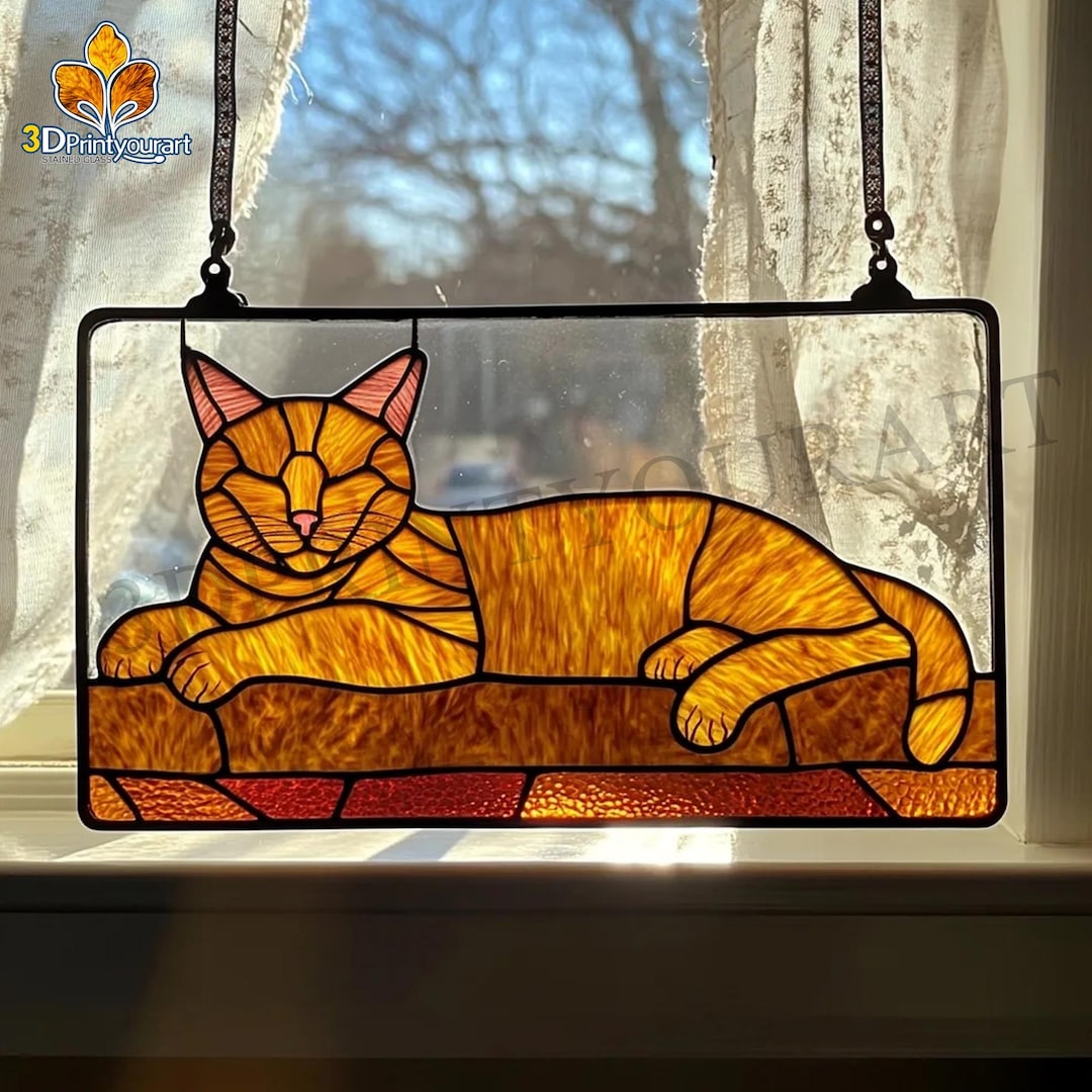 Digital Download Stained Glass Cat Pattern | Festive Suncatcher Design ...
