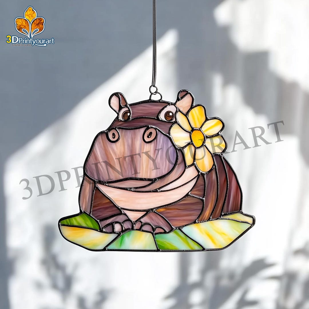 Digital Download Stained Glass Hippo Pattern | Festive Suncatcher ...