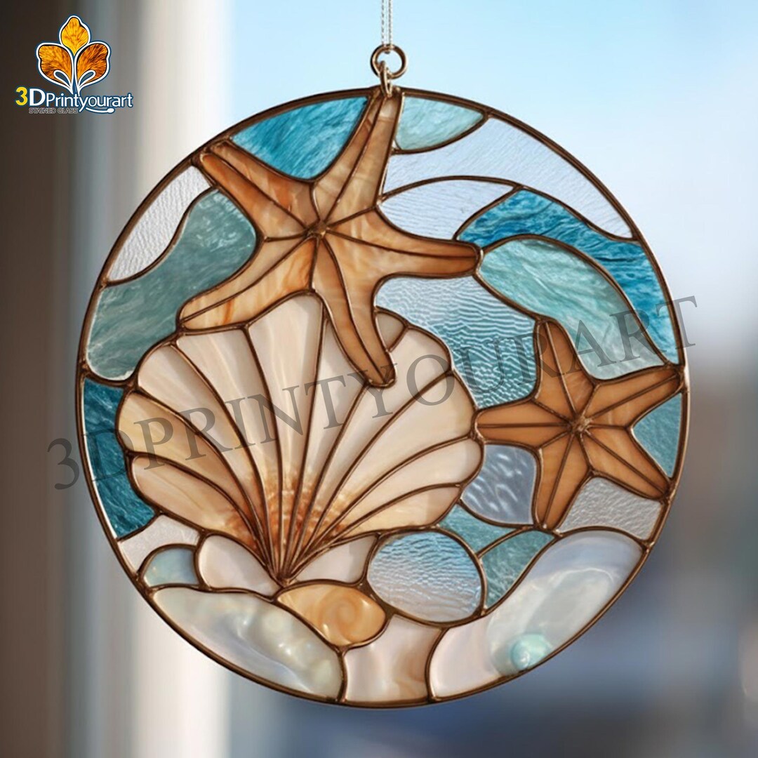Digital Download Stained Glass Seashell and Starfish Pattern | Festive ...