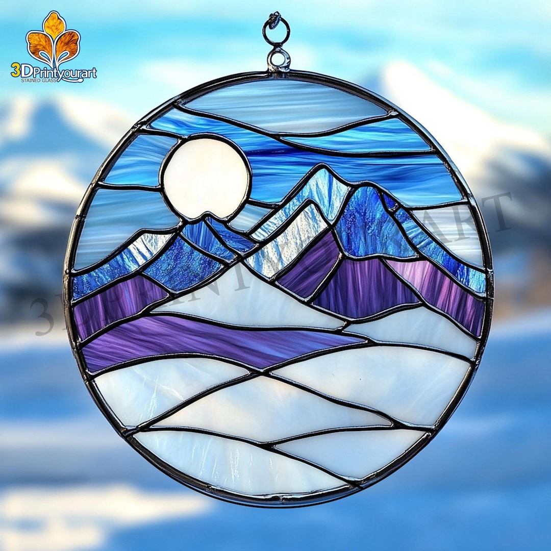 Digital Download Stained Glass Mountains Winter Pattern | Festive ...