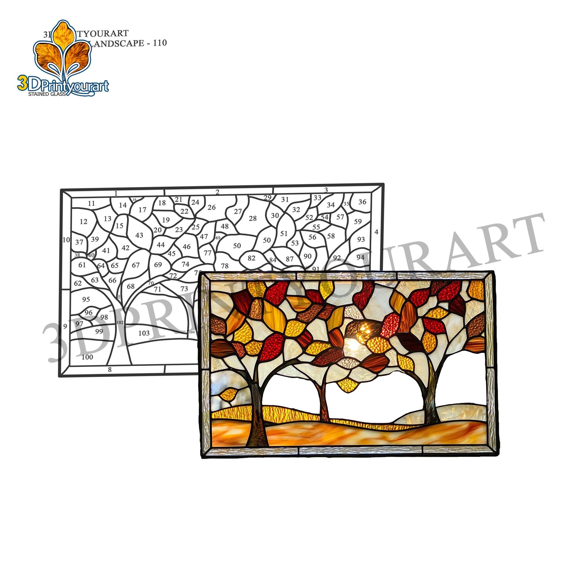 Digital Download Stained Glass Autumn Landscape Pattern | Festive ...