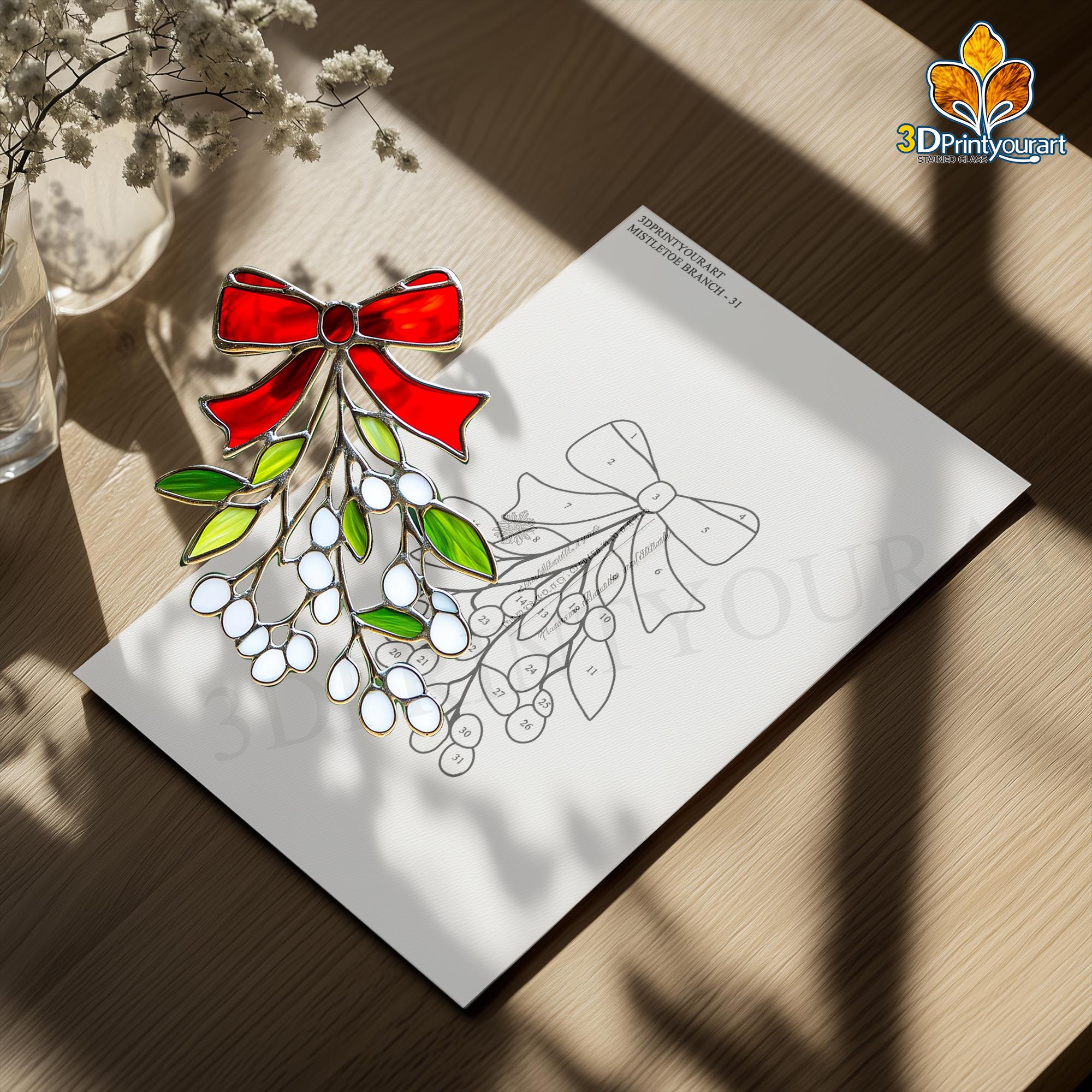 Digital Download Stained Glass Mistletoe Branch Pattern | Festive ...