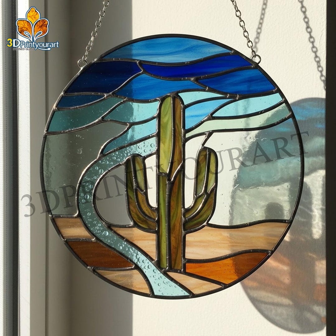 Digital Download Stained Glass Cactus Panel Pattern | Festive ...