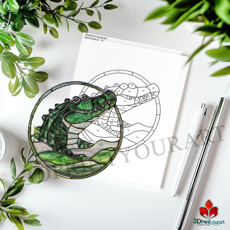 Digital Download Stained Glass Crocodile Pattern | Festive Suncatcher ...