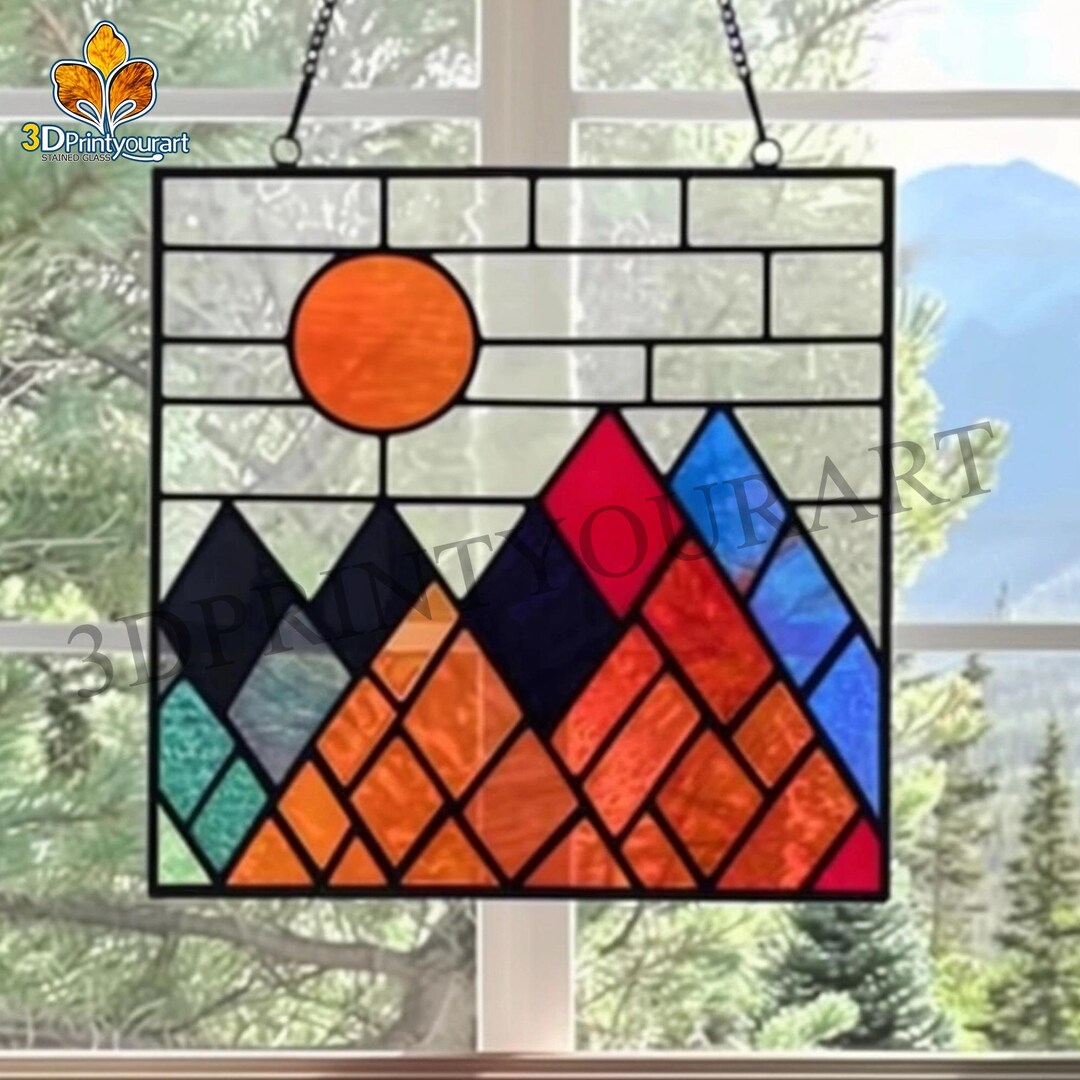 Digital Download Stained Glass Mountain Panel Pattern | Festive ...