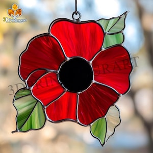 Digital Download Stained Glass Poppy Pattern | Festive Suncatcher ...