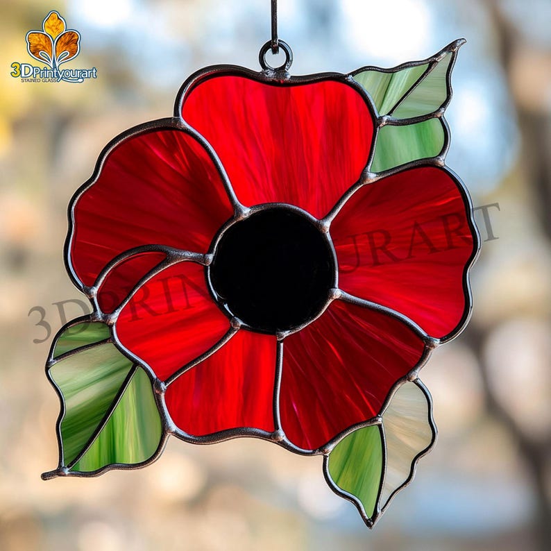 Digital Download Stained Glass Poppy Pattern | Festive Suncatcher ...