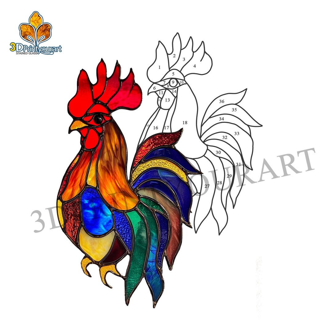 Digital Download Stained Glass Rooster Pattern | Festive Suncatcher ...