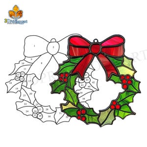 Digital Download Stained Glass Christmas Wreath Holly Pattern | Festive ...