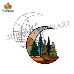 Digital Download Stained Glass Pine Tree and Moon Pattern | Festive ...