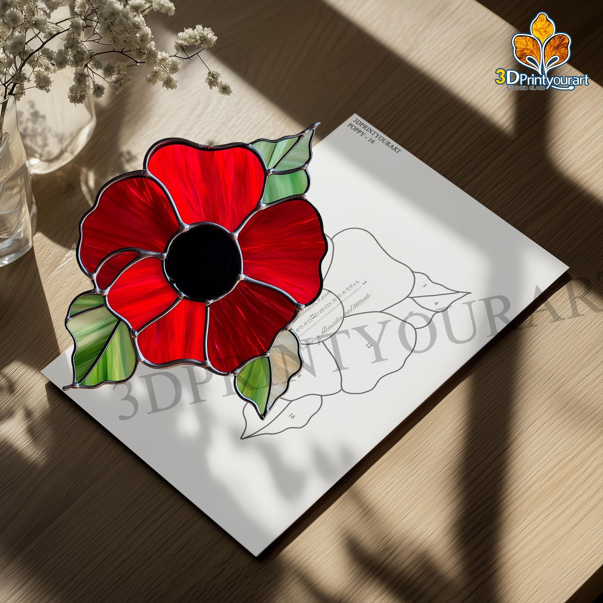 Digital Download Stained Glass Poppy Pattern | Festive Suncatcher ...