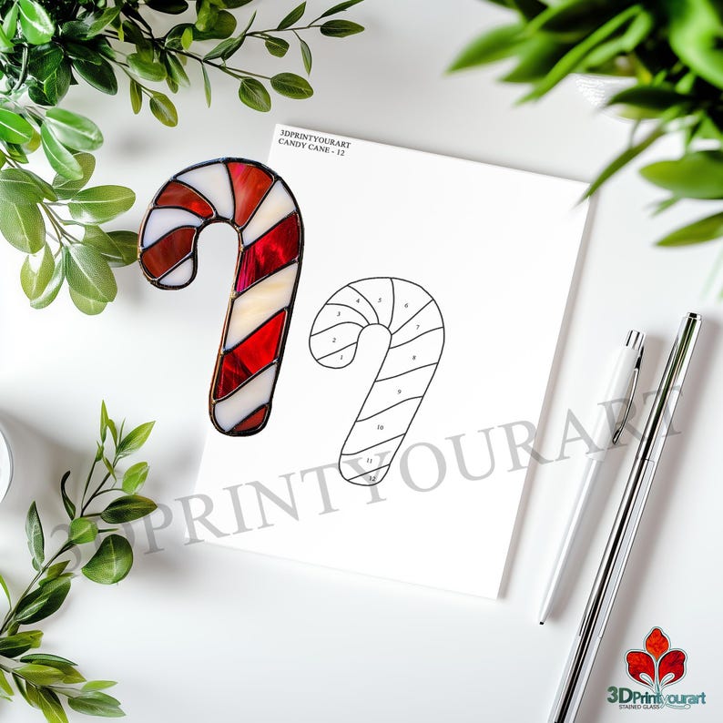 Digital Download Stained Glass Christmas Candy Cane Pattern | Festive ...