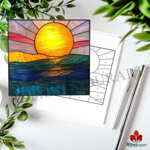 Digital Download Stained Glass Sunset Pattern | Festive Suncatcher ...
