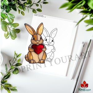 Digital Download Stained Glass Rabbit and Heart Pattern Festive ...