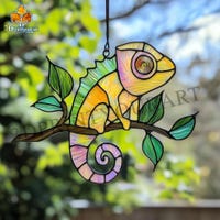 Chameleon Stained Glass Pattern, Diy Lizard Suncatcher Template, Gecko ...