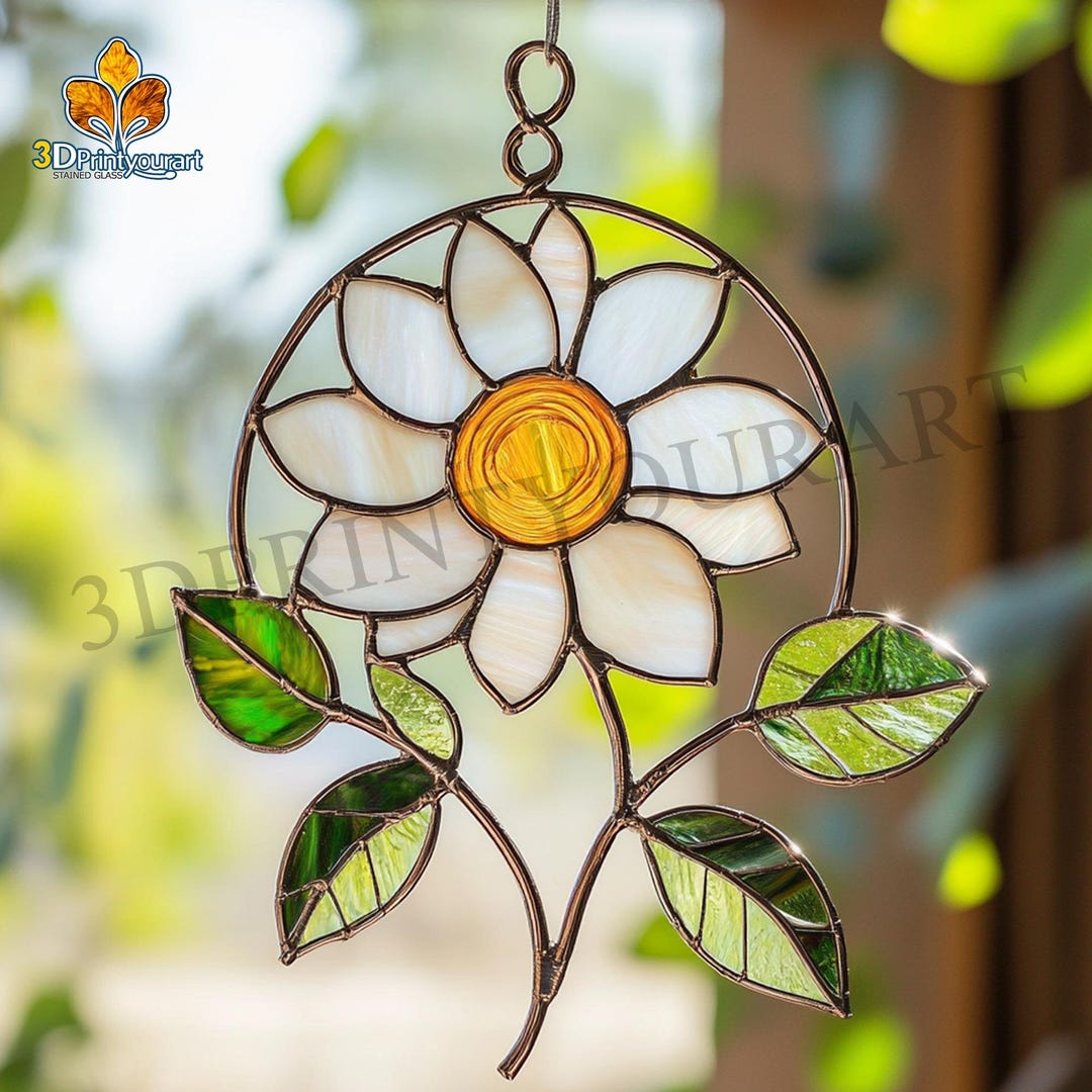 Stained Glass Daisy-01 Digital Pattern | Graceful Suncatcher Design ...