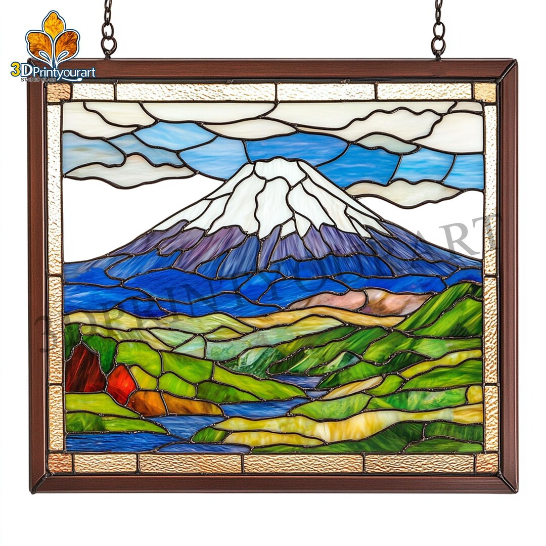 Digital Download Stained Glass Mount Fuji Pattern | Festive Suncatcher ...