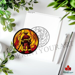 Digital Download Stained Glass Fireman Pattern | Festive Suncatcher ...
