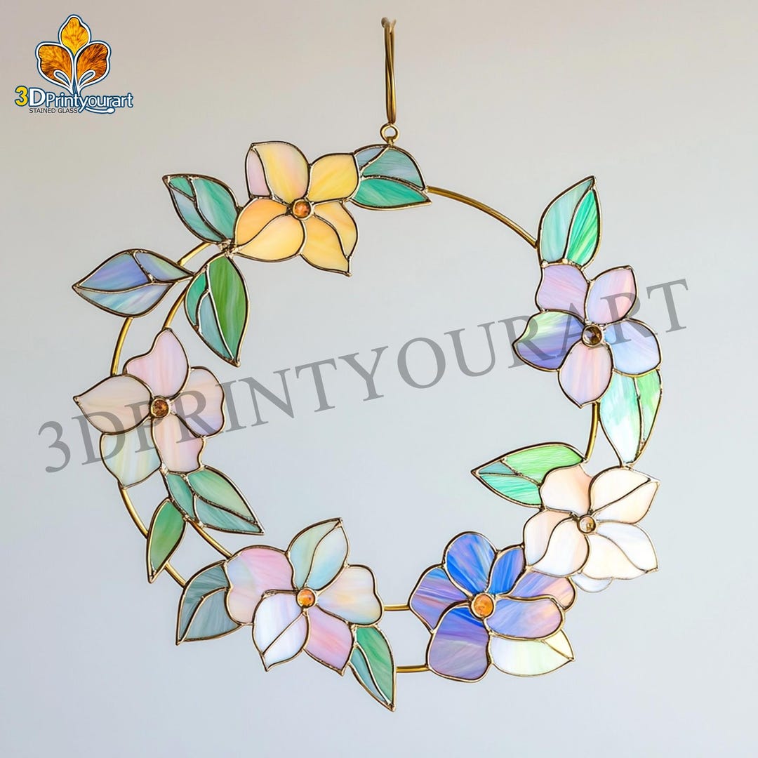 Digital Download Stained Glass Wreath Pattern | Festive Suncatcher ...