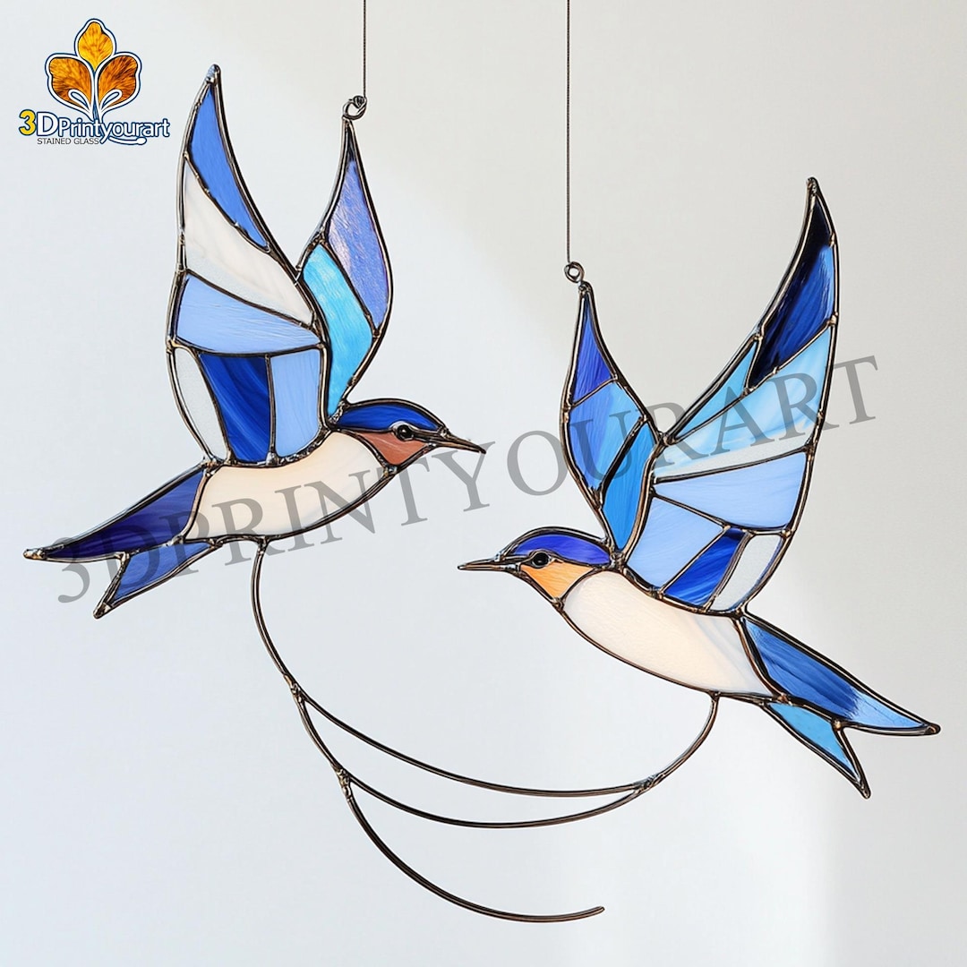 Digital Download Stained Glass Pair of Swallows Pattern | Festive ...