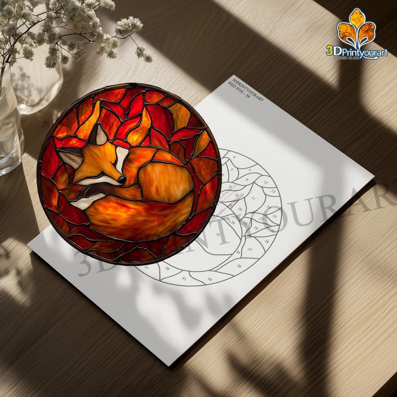 Digital Download Stained Glass Red Fox Pattern | Festive Suncatcher ...