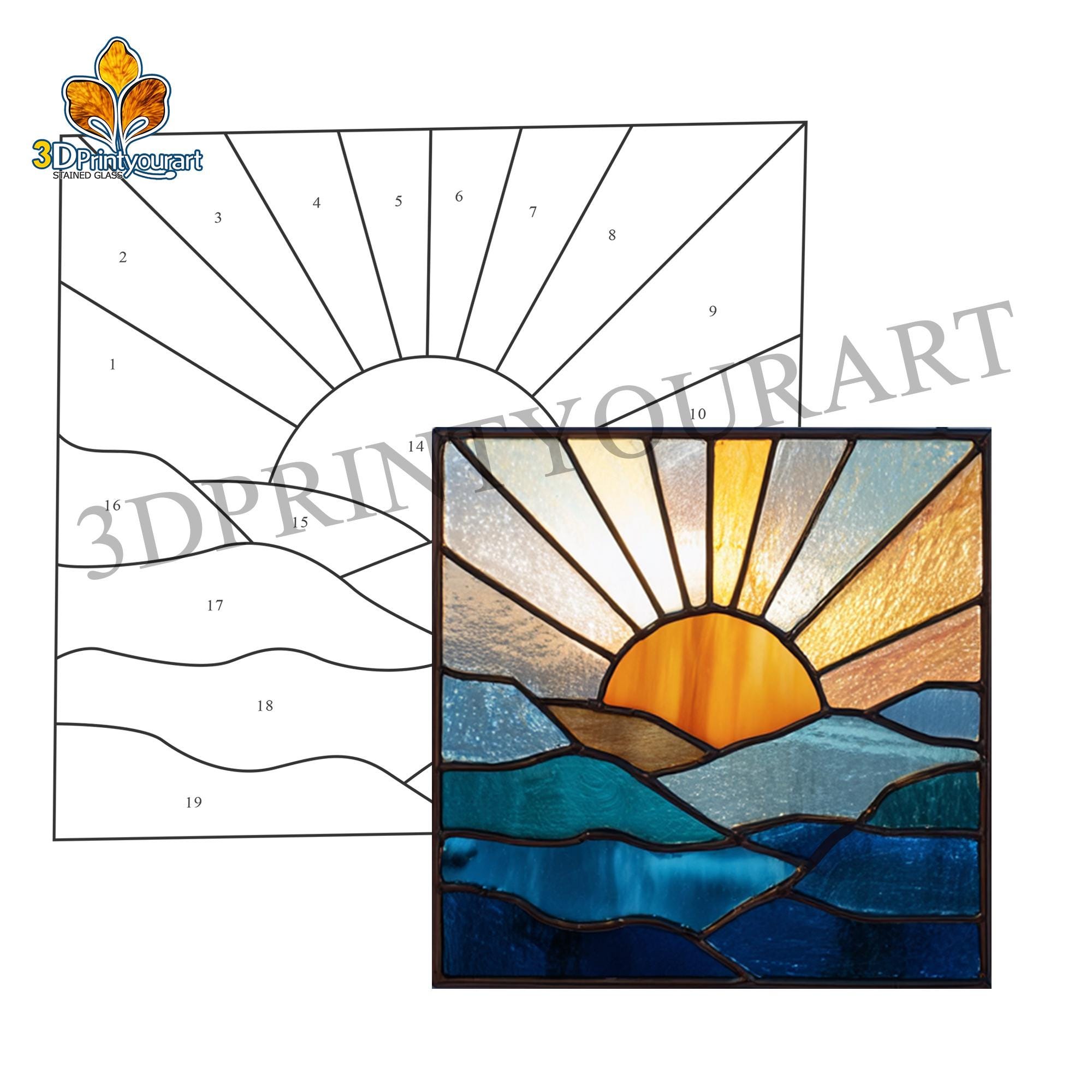 Digital Download Stained Glass Rising Sun Pattern | Festive Suncatcher ...