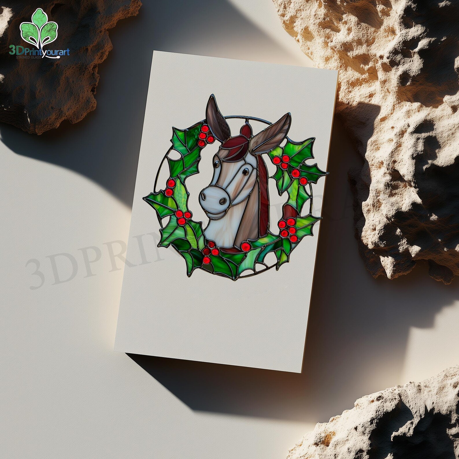 Digital Download Stained Glass Christmas Donkey and Wreath Pattern ...