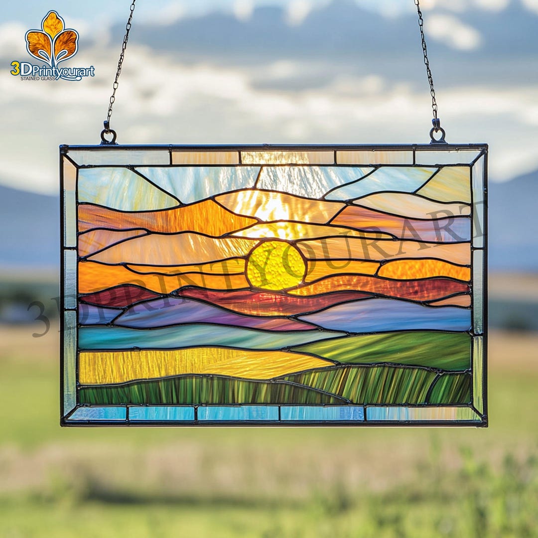 Digital Download Stained Glass Sunrise Scene Pattern | Festive ...
