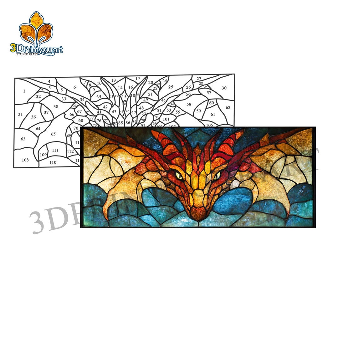 Digital Download Stained Glass Dragon Pattern | Festive Suncatcher ...