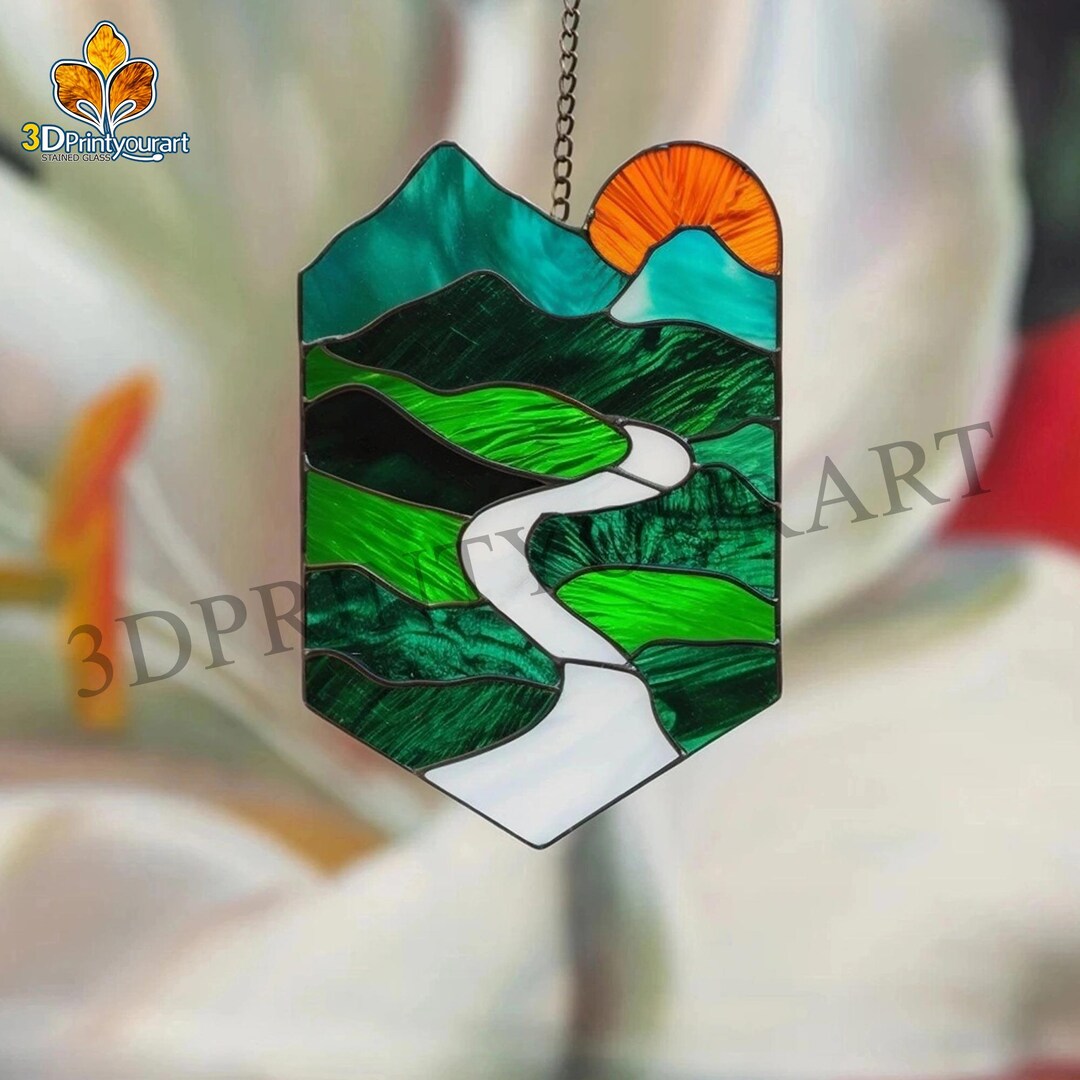 Digital Download Stained Glass River and Mountain Pattern | Festive ...