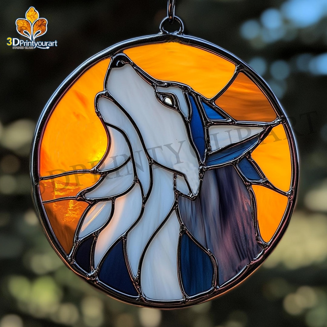 Digital Download Stained Glass Howling Wolf Pattern | Festive ...