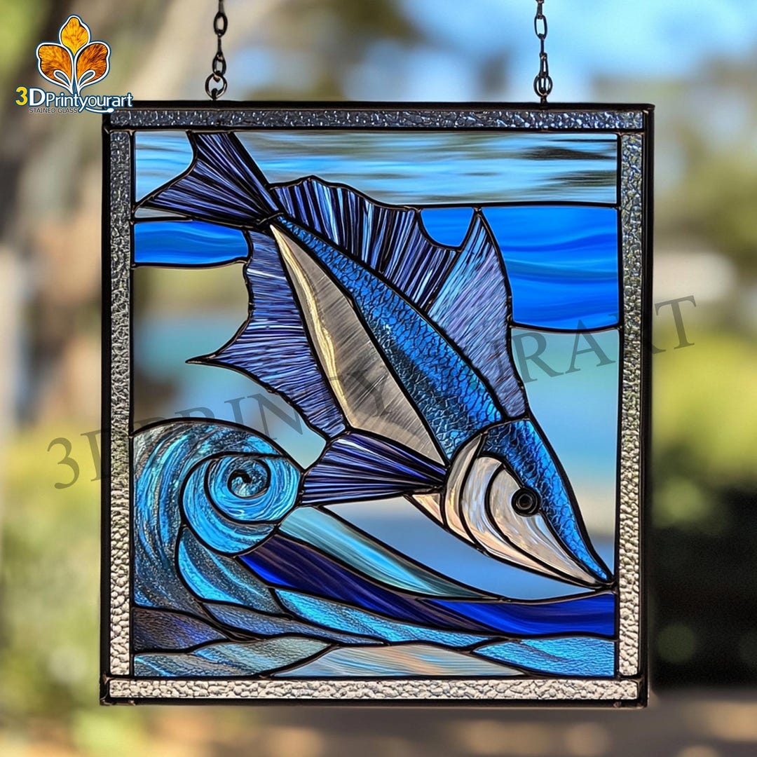 Digital Download Stained Glass Swordfish Pattern | Festive Suncatcher ...
