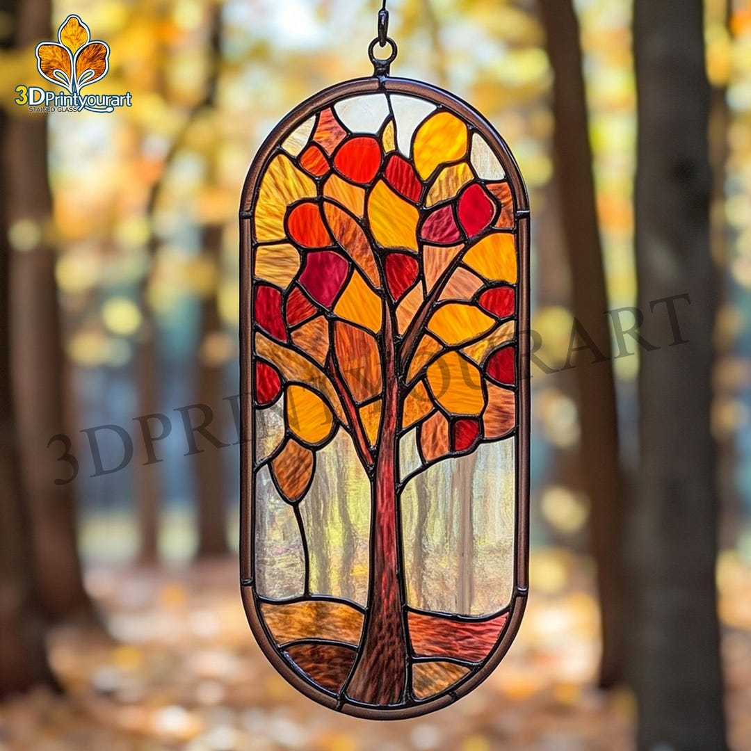Digital Download Stained Glass Autumn Tree Pattern | Festive Suncatcher ...