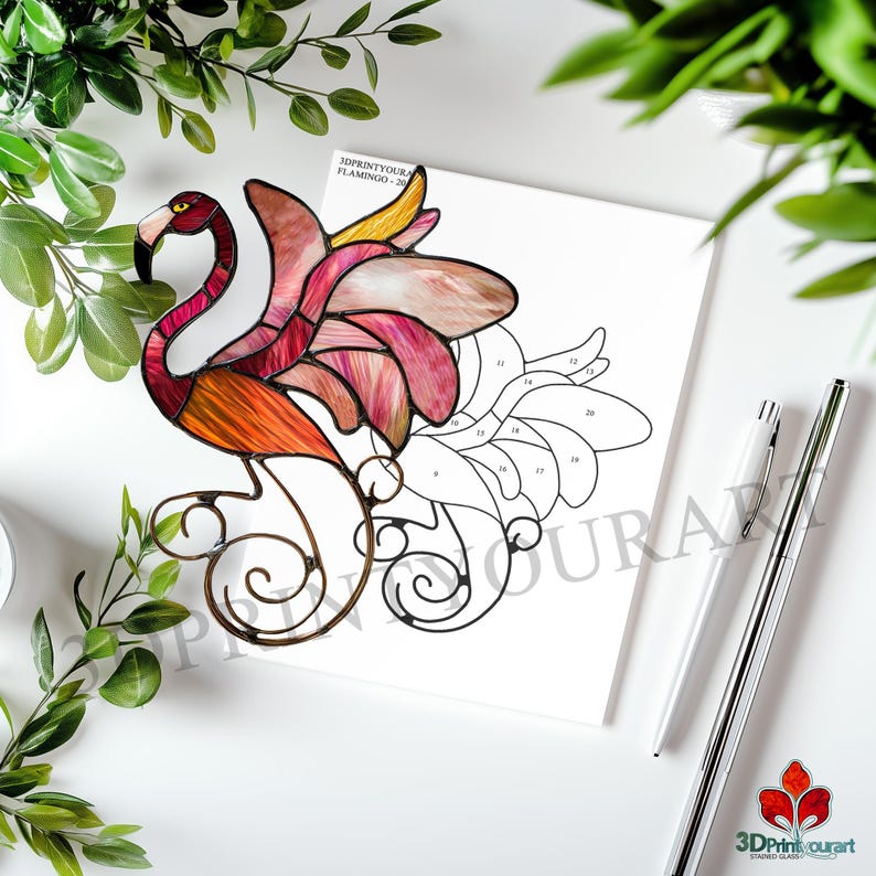 Digital Download Stained Glass Flamingo Pattern | Festive Suncatcher ...