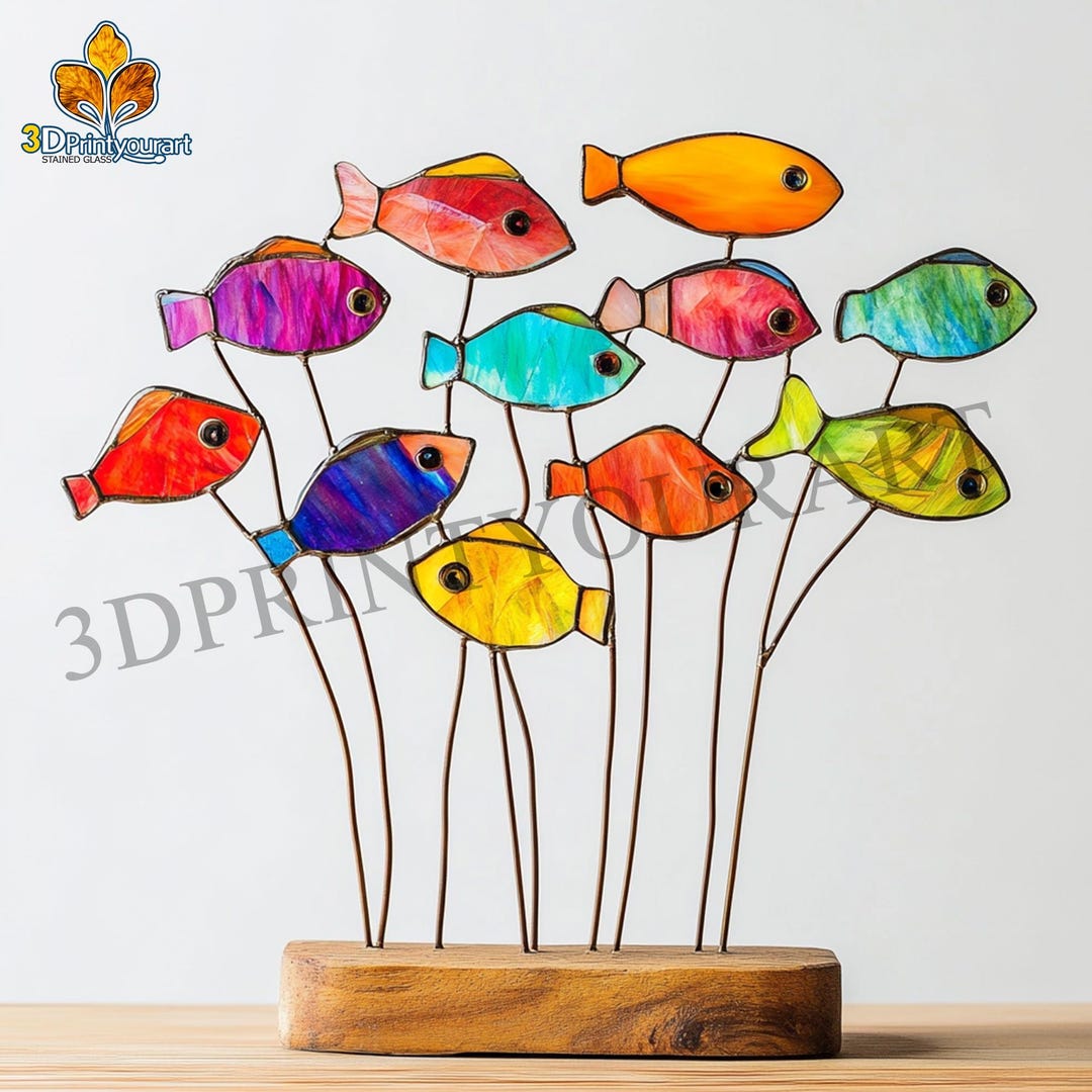 Digital Download Stained Glass School of Fish Pattern | Festive ...