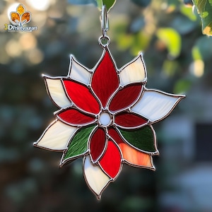 Digital Download Stained Glass Poinsettia Pattern | Festive Suncatcher ...