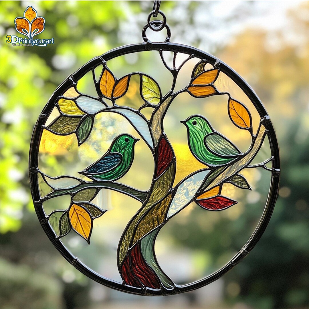 Digital Download Stained Glass Bird and Tree Pattern | Festive ...