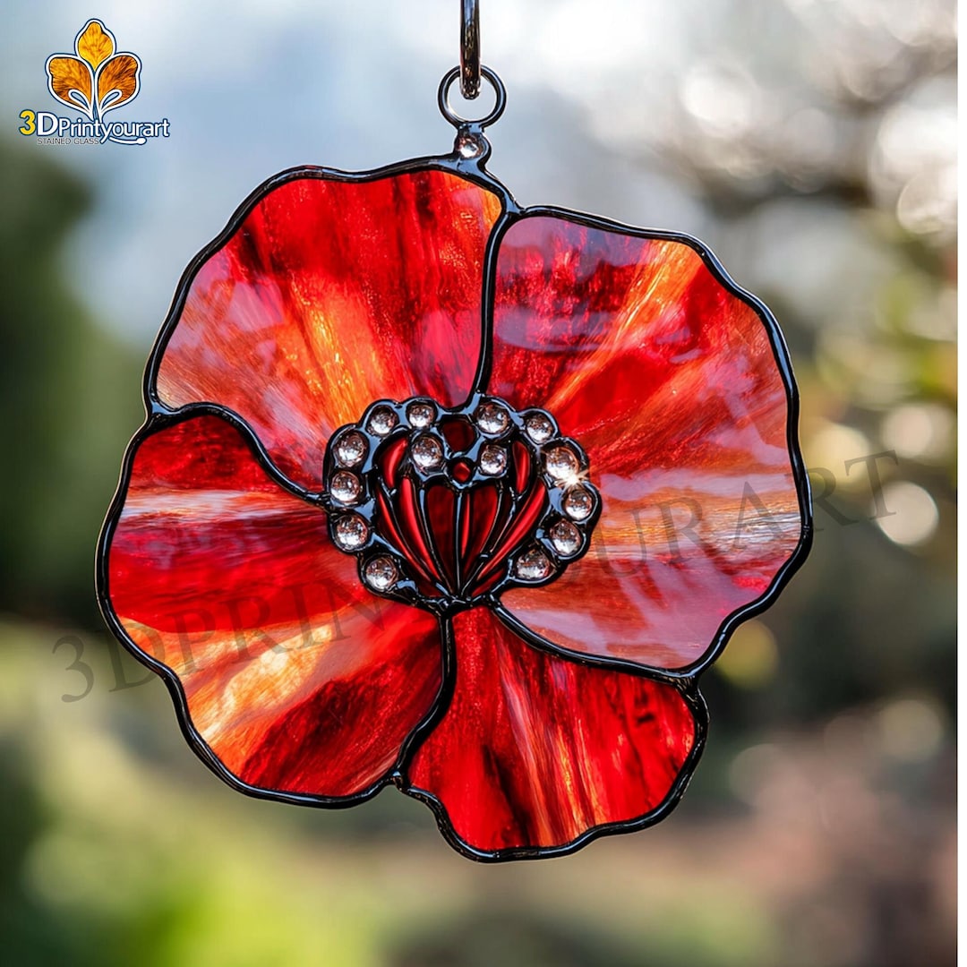 Digital Download Stained Glass Poppy Pattern M02 | Festive Suncatcher ...