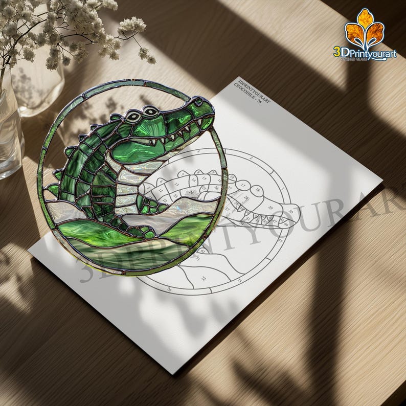 Digital Download Stained Glass Crocodile Pattern | Festive Suncatcher ...