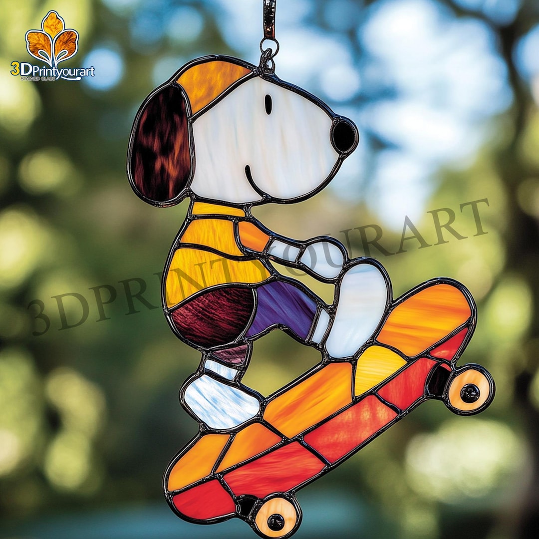 Digital Download Stained Glass Snoopy and the Skateboard Pattern ...