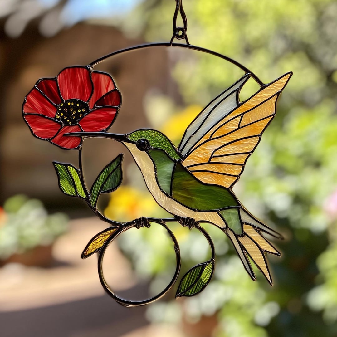 Digital Download Stained Glass Hummingbird and Poppy Pattern | Festive ...