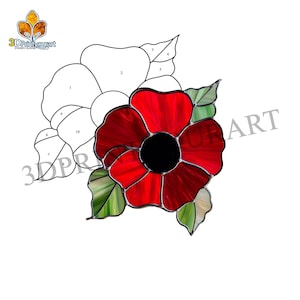 Digital Download Stained Glass Poppy Pattern | Festive Suncatcher ...