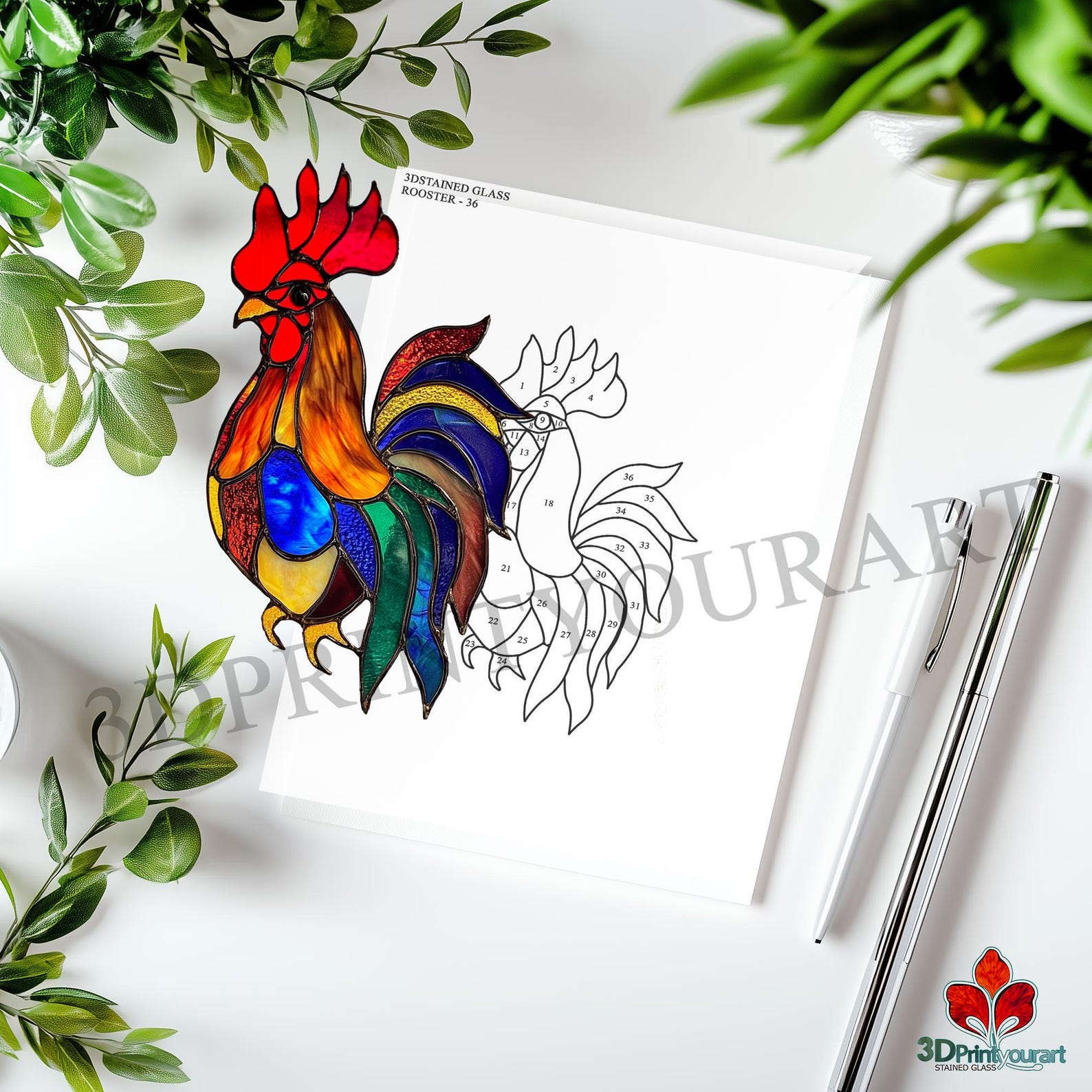 Digital Download Stained Glass Rooster Pattern Festive Suncatcher ...