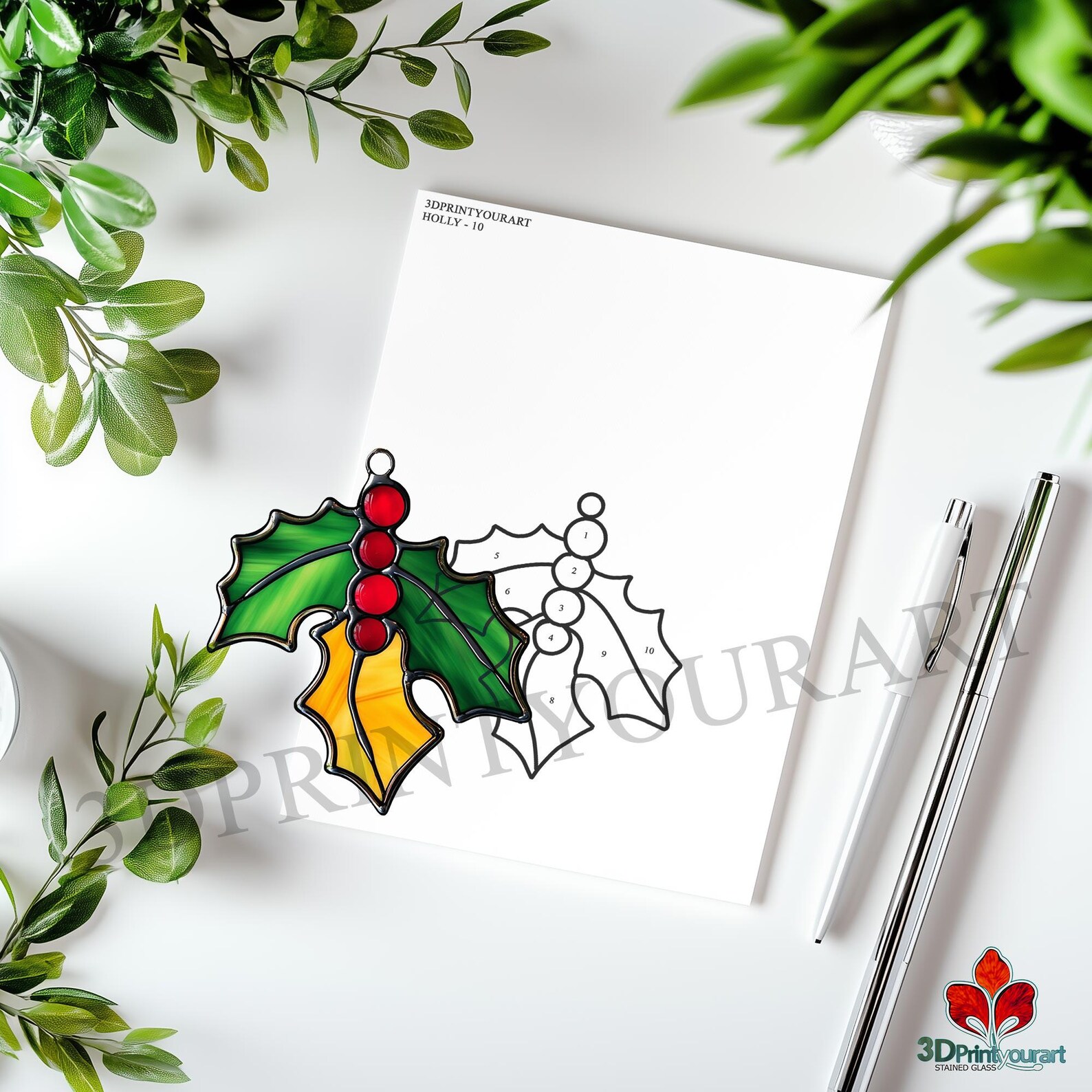 Stained Glass Holly Leaf Digital Pattern | Festive Suncatcher Design ...