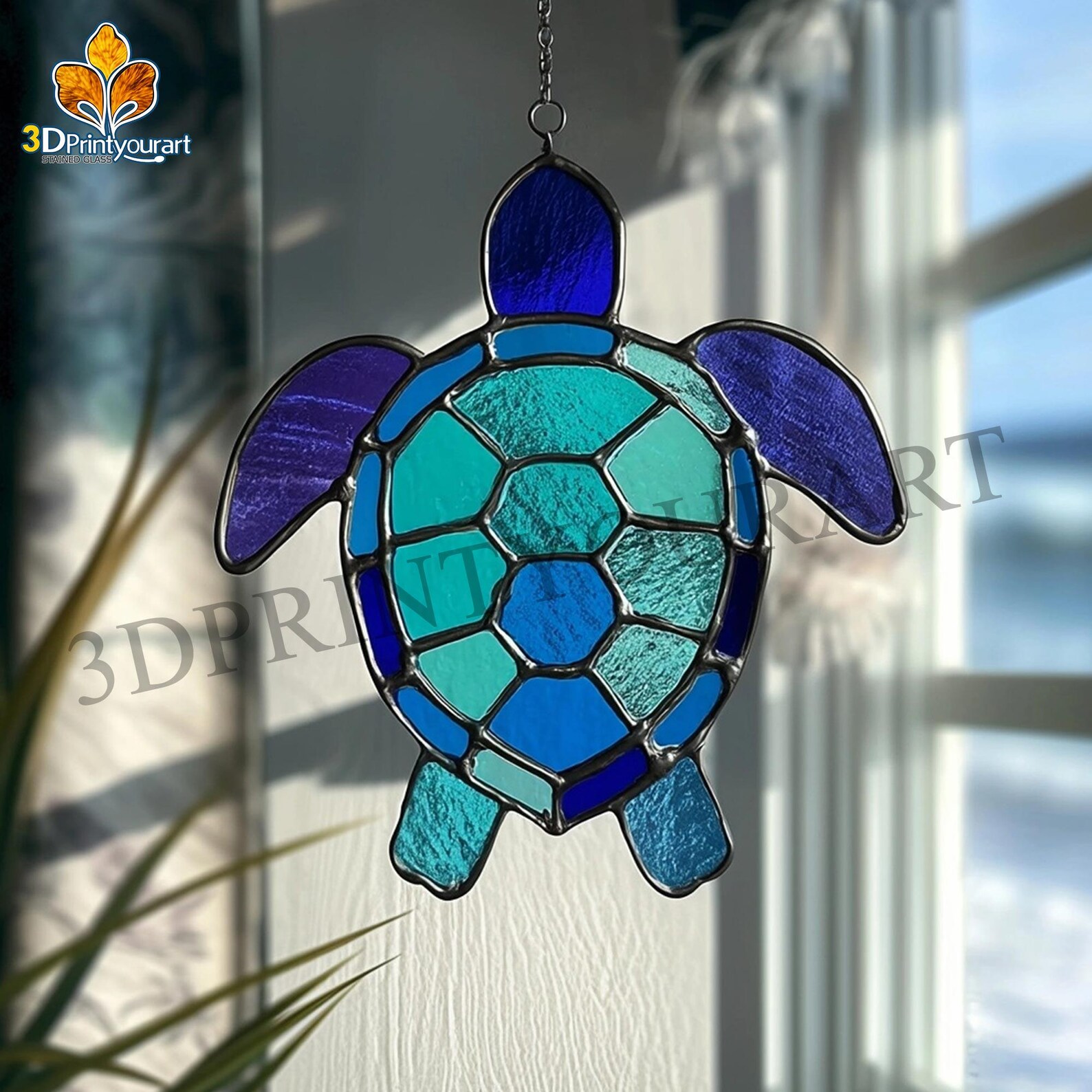Digital Download Stained Glass Sea Turtle Pattern | Festive Suncatcher ...